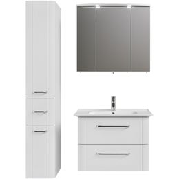 Badm&ouml;bel-Set SAPHIR "Serie 3006 3-teilig Keramik-Waschtisch mit Spiegelschrank", wei&szlig;, B:80cm H:57,4cm T:46,8cm, Spanplatte, Kastenm&ouml;bel-Sets, Badm&ouml;bel-Set, Badezimmer Set mit Hochschrank, inkl. T&uuml;rd&auml;mpfer