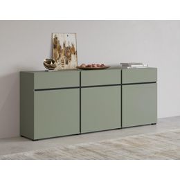 Sideboard Inosign "Cross,Breite 180 cm, moderne grifflose Kommode,3 Türen/3 Schubkästen", grün (salbei, schwarz), B:180cm H:78,3cm T:40cm, FSC-zertifizierter Holzwerkstoff, Melamin, Sideboards, Sideboard, Schubladenschrank mit viel Stauraum, Einlegeböden verstellbar