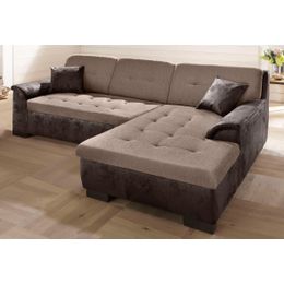 Ecksofa Home Affaire "Bergen zeitlos & elegant, Breite 267cm, L-Form", braun (dunkelbraun, beige), B:267cm H:83cm T:178cm, MELROSE/Struktur (100% Polyester);MELROSE (100% Polyester);Microfaser PRIMABELLE (100% Polyester), Sofas, Ecksofa, wahlweise mit Bettfunktion L-Form