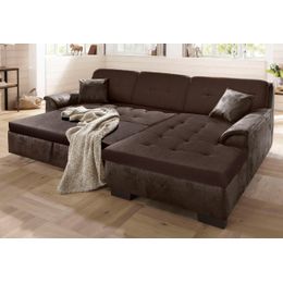 Ecksofa Home Affaire "Bergen zeitlos & elegant, Breite 267cm, L-Form", braun (dunkelbraun), B:267cm H:83cm T:178cm, MELROSE/Struktur (100% Polyester);MELROSE (100% Polyester);Microfaser PRIMABELLE (100% Polyester), Sofas, Ecksofa, wahlweise mit Bettfunktion L-Form