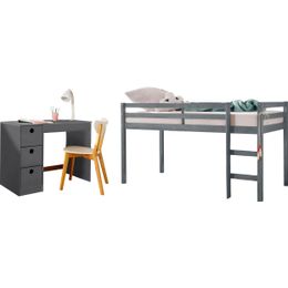 Jugendzimmer-Set OTTO HOME "Alpi", grau, Schlafzimmermöbel-Sets, Hochbett und Schreibtisch mit Stauraum, perfekt für kleine Räume