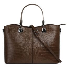 Henkeltasche CLUTY, Damen, Gr. B/H/T: 32cm x 22cm x 11cm onesize, braun, Leder, Reptilienpr&auml;gung, Taschen, echt Leder, Made in Italy