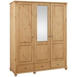 Kleiderschrank OTTO HOME "Tessin, Dretürenschrank, 3-türig", beige (natur), B:152cm H:191cm T:59cm, Schränke, Kleiderschrank, Breite 152 cm, Kiefer massiv, mit Spiegel und 3 Schubladen