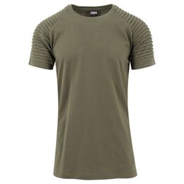 T-Shirt Urban Classics "Urban Classics Herren Pleat Raglan Tee", Damen, Gr. M, olive, 100% Baumwolle, unifarben, slim fit, Rundhals, Shirts T-Shirt