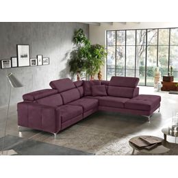 Ecksofa Egoitaliano "Matt, hoher Sitzkomfort und aufwendige Detailverarbeitung, L-Form", lila (plum), B:285cm H:100cm T:221cm, Sofas, Ecksofa, mit Ottomane, inkl. verstellbarer Kopfteile zum Relaxen