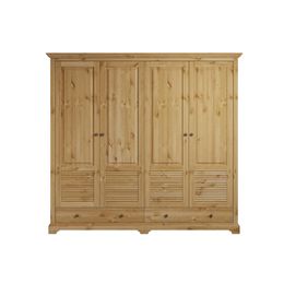 Kleiderschrank OTTO HOME "Rauna, aus massiver Kiefer, 4-türig, mit Lamellen und Kassetten", beige (natur), B:203cm H:183cm T:61cm, Massivholz, Schränke, Kleiderschrank, FSC zertifiziertes Massivholz (Kiefer), robuste Qualität