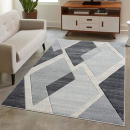 Teppich Carpet City "BONITO 7167", grau, B:120cm H:11mm L:170cm, Obermaterial: 100% Polypropylen, Teppiche, Teppich, L&auml;ufer, Flachflor, Hochtief-Muster/ 3D-Effekt, Geo-Muster, Wohnzimmer