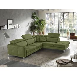 Ecksofa Egoitaliano "Matt, hoher Sitzkomfort und aufwendige Detailverarbeitung, L-Form", gr&uuml;n (kiwi), B:285cm H:100cm T:221cm, Sofas, Ecksofa, mit Ottomane, inkl. verstellbarer Kopfteile zum Relaxen