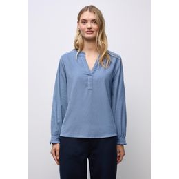 Langarmbluse Street One, Damen, Gr. 36, overcast blau, Web, 100% Baumwolle, unifarben, normal normal, Rundhals, B&uuml;ndchen, Blusen