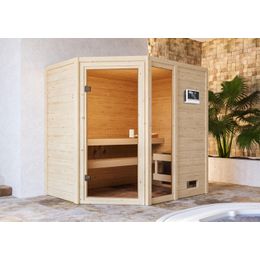 Sauna Karibu ""Josie" mit bronzierter T&uuml;r, naturbelassen", beige (naturbelassen), Saunaofen, externe Steuerung, 400 kW, Saunen, aus hochwertiger nordischer Fichte