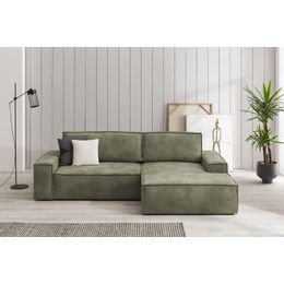 Ecksofa Home Affaire "SHERWOOD L-Form, 267 cm - OTTO. Verl&auml;ssliche Qualit&auml;t.", gr&uuml;n (olivgr&uuml;n), B:267cm H:85cm T:167cm, 100% Polyester, Sofas, Ecksofa, Schlaffunktion mit Bettkasten (210x136 cm), Cord, Vintage, Samtvelours