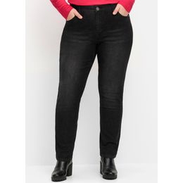 Stretch-Jeans sheego, Damen, Gr. 112, Langgrößen, schwarz (schwarz denim), 99% Baumwolle, 1% Elasthan, unifarben, lang, Jeans