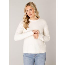 Strickpullover Base Level "Yana", Damen, Gr. 42, beige (ecru), Strick, Obermaterial: 43% Nylon, 26% Polyacryl, 13% Alpaka, 13% Wolle, 5% Elasthan, unifarben, gerade h&uuml;ftbedeckend, Rundhals, Flachstrickb&uuml;ndchen, Pullover Strickpullover, mit Wolle