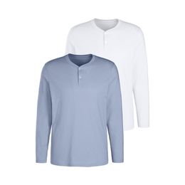 H.I.S. Langarmshirt H.I.S "- Henleyshirt langarm", Herren, Gr. S (44/46), blau (hellblau, weiß), Slub, Obermaterial: 100% Baumwolle, unifarben, regular fit normal, Rundhals, abgesteppte Kante, Shirts Langarmshirt, Langarm, Shirt mit Knopfleiste aus strukturierter Baumwoll-Qualität