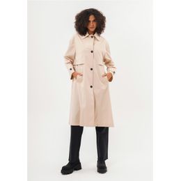 Trenchcoat FRESHLIONS "Cecilia", Damen, Gr. M, beige, 64% Baumwolle, 33% Polyester, 3% Elasthan, unifarben, lang, M&auml;ntel, in klassischem Design