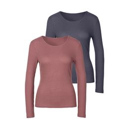 Langarmshirt Lascana "in modischer Piqué-Optik", Damen, Gr. 32/34, bunt (mauve, navy), Piqué, Obermaterial: 69% Polyester (REPREVE), 28% Viskose, 3% Elasthan, unifarben, Basic, Basic schmal, Rundhals, Shirts Langarmshirt, aus weicher Qualität mit Viskose