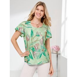 Longbluse Classic Basics, Damen, Gr. 38, reseda, ros&eacute;, bedruckt, 100% Polyester, gebl&uuml;mt, gemustert, mehrfarbig, Rundhals, Blusen Longbluse