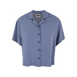 T-Shirt Urban Classics "Urban Classics Damen Ladies Resort Shirt", Damen, Gr. 3XL, vintageblaupinstripe, 100% Viskose, gebl&uuml;mt, loose fit, amerikanischer Ausschnitt, Shirts T-Shirt