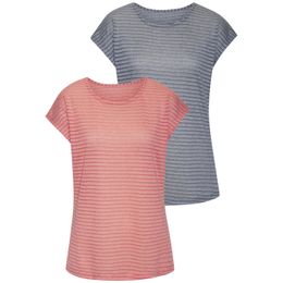 Kurzarmshirt Vivance "mit Streifenoptik", Damen, Gr. 32/34, bunt (apricot, navy), Stoff, Obermaterial: 65% Polyester, 35% Viskose, gestreift, bequem normal, Rundhals, angeschnitten, Shirts, aus pflegeleichter Viskose-Qualit&auml;t