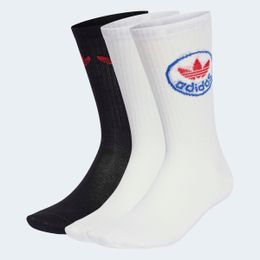 Sportsocken adidas originals "TREFOIL CREW 3P", Damen, Gr. S, wei&szlig;, better scarlet, schwarz, wei&szlig;, Obermaterial: 59% Baumwolle, 37% Polyester, 3% Elasthan, 1% Polyamid, Socken Sportsocken