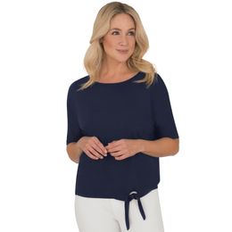 T-Shirt TRIGEMA "TRIGEMA T-Shirt mit modischem Knoten", Damen, Gr. L, blau (navy), 94% Viskose, 6% Elasthan, Shirts T-Shirt