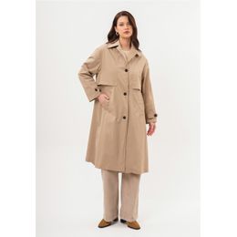 Trenchcoat FRESHLIONS "Cecilia", Damen, Gr. M, braun (sand), 64% Baumwolle, 33% Polyester, 3% Elasthan, unifarben, lang, Mäntel, in klassischem Design