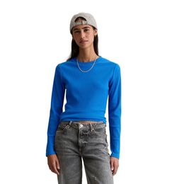 Marc O'Polo Damen Langarmshirt "aus Rippjersey"pale cobalt, Gr. M, MARC O'POLO DENIM, unifarben, Obermaterial: 96% Baumwolle, 4% Elasthan, Shirts