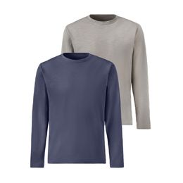 Langarmshirt John Devin "mit Slub-Garn Struktur", Herren, Gr. 3XL (64/66), blau (blau, grau), Slub, Obermaterial: 100% Baumwolle, unifarben, bequem lang, Rundhals, abgesteppte Kante, Shirts Langarmshirt, Longsleeve aus leichter, strukturierter Baumwollqualit&auml;t