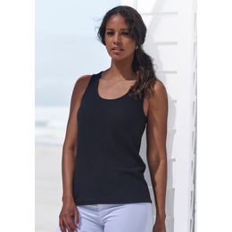 Tr&auml;gertop Vivance "mit tropfenf&ouml;rmigem Cut-Out am R&uuml;cken", Damen, Gr. 40/42, beige (creme, schwarz), Piqu&eacute;, Obermaterial: 69% Polyester (REPREVE), 28% Viskose, 3% Elasthan, Waffelmuster, unifarben, l&auml;ssig geschnitten normal, Rundhals, Tops Tr&auml;gertop, aus weicher Piqu&eacute;-Qualit&auml;t