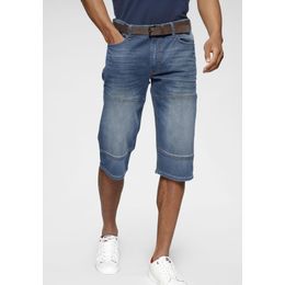 H.I.S. Jeansbermudas H.I.S "HANTZ", Herren, Gr. 40, N-Gr, blau (blau wash), Denim/Jeans, Obermaterial: 75% Baumwolle, 23% Polyester, 2% Elasthan, Abriebeffekte, normal kniebedeckend, Jeans, gerader Beinschnitt, Used-Look mit Abriebeffekten