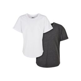 Kurzarmshirt Urban Classics "Urban Classics Herren Boys Long Shaped Turnup Tee 2-Pack", M&auml;dchen, Gr. 134/140, charcoal wei&szlig;, 100% Baumwolle, unifarben, oversize, Rundhals, Shirts