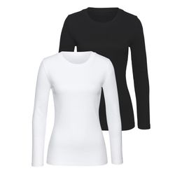 Langarmshirt Vivance "aus modischer Rippware", Damen, Gr. 36/38, schwarz-wei&szlig; (schwarz, wei&szlig;), Rippware, Obermaterial: 95% Baumwolle, 5% Elasthan, unifarben, Basic, figurbetont normal, Rundhals, Shirts Langarmshirt, aus weichem Baumwoll-Stretch
