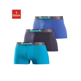 Boxer Bench. "Boxershorts f&uuml;r Herren", Damen, Gr. L (6), 3 Stk., blau (t&uuml;rkis, marine, blau), Jersey, Obermaterial: 90% Baumwolle, 10% Elasthan (LYCRA), unifarben, Unterhosen, Unterhosen mit Logo Webbund