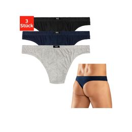 H.I.S. String H.I.S, Herren, Gr. S, 3 Stk., blau (marine, schwarz, grau), Jersey, Obermaterial: 95% Baumwolle, 5% Elasthan, unifarben, k&ouml;rpernah, Unterhosen String, aus weichem Baumwoll-Stretch