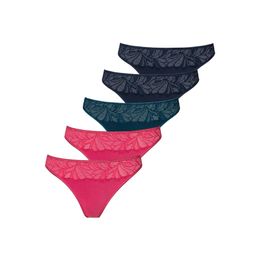 String Vivance, Damen, Gr. 32/34, bunt (pink, petrol, navy), Obermaterial: 95% Baumwolle, 5% Elasthan. Spitze: 90% Polyamid, 10% Elasthan, unifarben, k&ouml;rpernah, Unterhosen String, aus elastischer Baumwoll-Qualit&auml;t