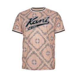 T-Shirt Karl Kani "Karl Kani Herren KM232-008-2 KK Varsity Paisley Mesh Tee", Damen, Gr. L, sand, schwarz, weiß, 100% Polyester (Recycelt), oversize, Rundhals, Shirts T-Shirt