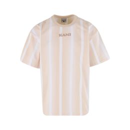 T-Shirt Karl Kani "Karl Kani Retro Gradient Stripes T-Shirt", Damen, Gr. L, beige, 100% Baumwolle, gestreift, normal, Rundhals, Shirts T-Shirt