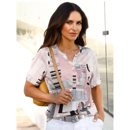T-Shirt Inspirationen "Kurzarm-Shirt", Damen, Gr. 36, hortensie, sand, bedruckt, 50% Baumwolle, 50% Modal, bedruckt, gemustert, mehrfarbig, V-Ausschnitt, Shirts T-Shirt
