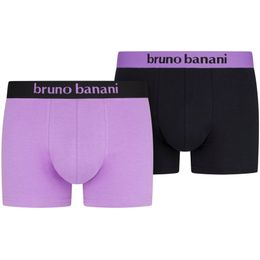 Boxer Bruno Banani "Flowing", Damen, Gr. M (5), lila (lavendel, schwarz), Stoff, Obermaterial: 93% Baumwolle, 7% Elasthan, k&ouml;rpernah, Unterhosen, mit kontrastreichem Logobund
