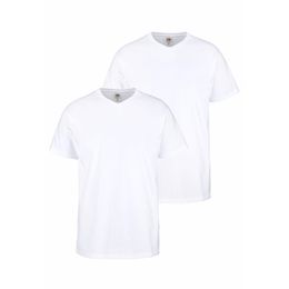 T-Shirt Fruit of the Loom, Herren, Gr. M (50), wei&szlig;, Single Jersey, Obermaterial: 100% Baumwolle, unifarben, schmal, V-Ausschnitt, Shirts T-Shirt, mit V-Ausschnitt