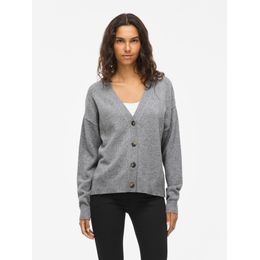 Strickjacke Vila "VIRIL V-NECK KNIT CARDIGAN - NOOS", Damen, Gr. XS, grau (medium grau melange), Feinstrick, Obermaterial: 50% Viskose, 28% Polyester, 22% Nylon, unifarben, regular fit normal, V-Ausschnitt, Strickjacken Strickjacke