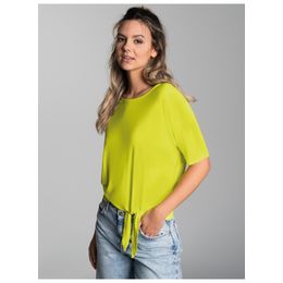 T-Shirt TRIGEMA "TRIGEMA T-Shirt mit modischem Knoten", Damen, Gr. L, gr&uuml;n (powergr&uuml;n), 94% Viskose, 6% Elasthan, Shirts T-Shirt