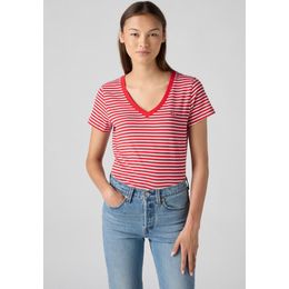 Levi's T-Shirt LEVI'S "PERFECT TEE", Damen, Gr. L (40), lse_true rot stripe true rot, Single Jersey, Obermaterial: 100% Baumwolle, gestreift, figurbetont normal, Rundhals, Shirts T-Shirt, mit kleiner Logo-Stickerei
