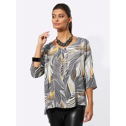 CR&Eacute;ATION L Schlupfbluse CREATION L, Damen, Gr. 36, schwarz (anthrazit, ocker, bedruckt), 100% Viskose, gemustert, Rundhals, Blusen Schlupfbluse