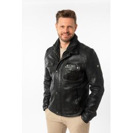 Lederjacke Mauritius "MMGarreck", Herren, Gr. 4XL, schwarz, Obermaterial: 100% Schafsleder. Besatz: 100% Polyester. Futter: 100% Baumwolle. &Auml;rmelfutter: 100% Polyester, unifarben, regular fit normal, mit Druckknopf, Jacken, mit Stehkragen