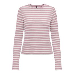 Langarmshirt Only "ONLBIRGITTE L/S O-NECK TOP JRS", Damen, Gr. L, keepsake lila stripes:cloud dancer, Jersey, Obermaterial: 69% Viskose, 30% Polyester, 1% Elasthan, gestreift, regular fit, Rundhals, Shirts Langarmshirt