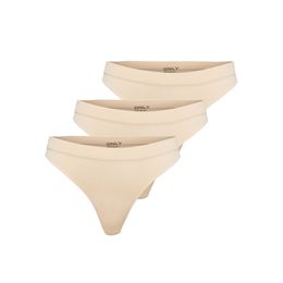 Only Damen T-String "ONLVICKY RIB S-LESS THONG 3-PK NOOS", Gr. Mpeach taffy pack:x 3, Jersey, Obermaterial: 94% Polyamid, 6% Elasthan, unifarben,