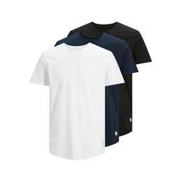 Jack & Jones Rundhalsshirt JACK & JONES "JJENOA TEE SS CREW NECK 3PK MP NOOS", Herren, Gr. XS, blau (wei&szlig;, schwarz, navy), Single Jersey, Obermaterial: 100% Baumwolle, unifarben, normal normal, Rundhals, Shirts Rundhalsshirt
