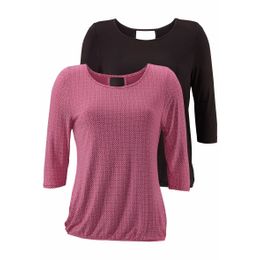 3/4-Arm-Shirt Lascana "mit modischem Cut-out", Damen, Gr. 36/38, lila (beere, gemustert, schwarz), Obermaterial: 95% Viskose (LENZING&trade; ECOVERO&trade;), 5% Elasthan, gemustert, unifarben, bequem normal, Rundhals, Shirts 3/4-Arm-Shirt, aus weichem Viskose-Stretch
