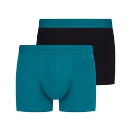Boxer Bruno Banani "Flowing", Damen, Gr. L, gr&uuml;n (petrol, schwarz), Stoff, Obermaterial: 93% Baumwolle, 7% Elasthan, unifarben mit Farbeinsatz, k&ouml;rpernah, Unterhosen, mit kontrastfarbenem B&uuml;ndchen